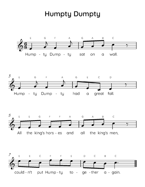 Humpty Dumpty Easy Piano Sheet Music