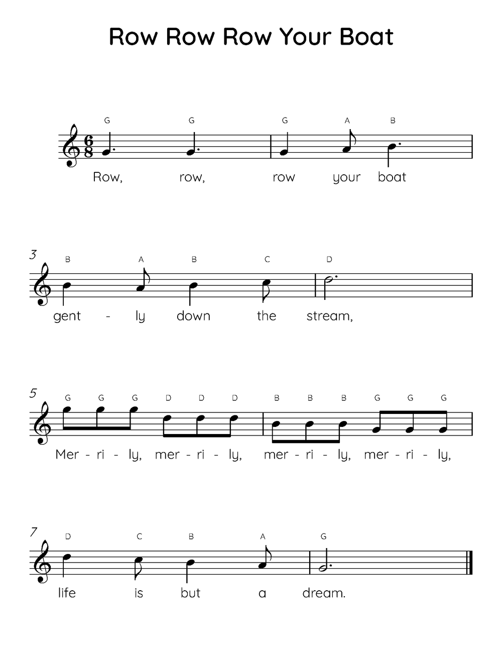 Row Row Row Your Boat Easy Piano Sheet Music