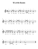 10 Little Buses Easy Piano Sheet Music