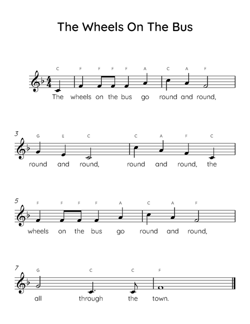 The Wheels On The Bus Easy Piano Sheet Music
