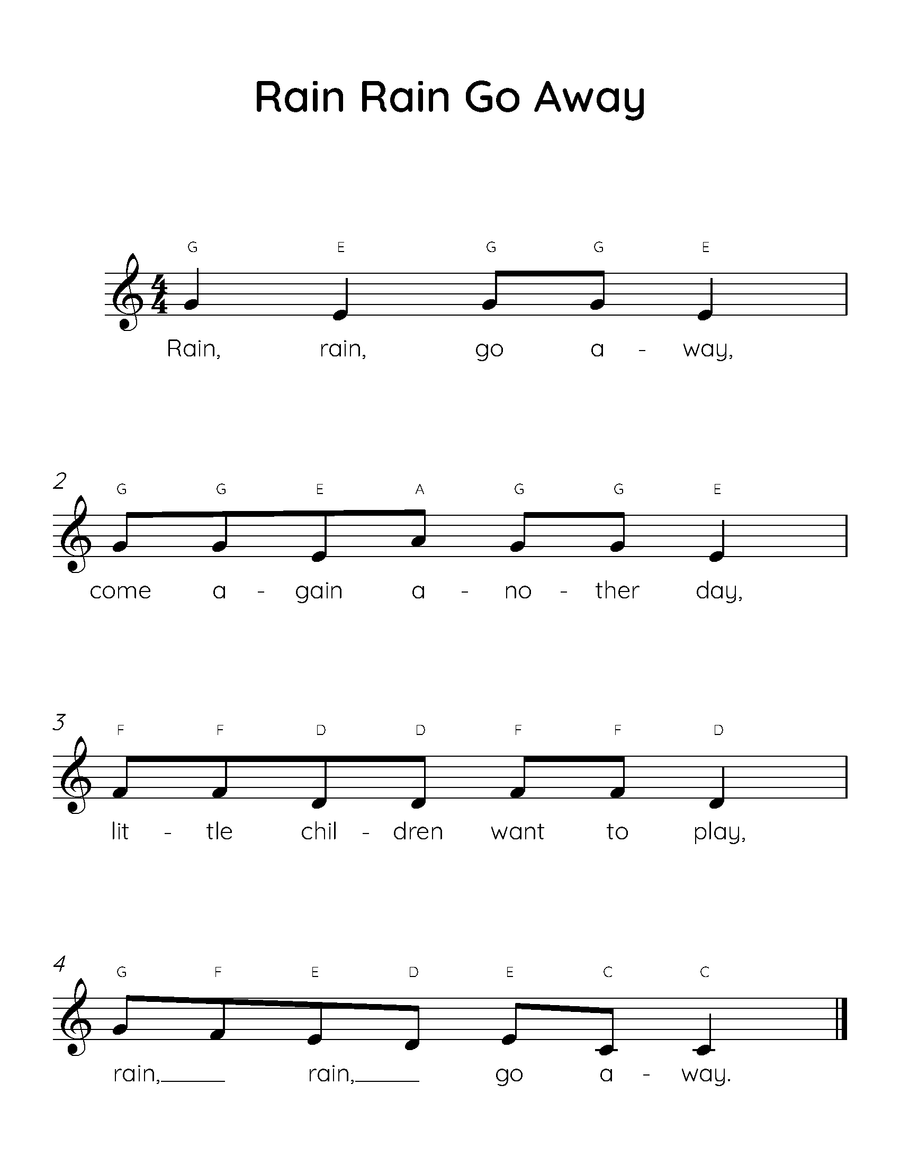 Rain Rain Go Away Easy Piano Sheet Music