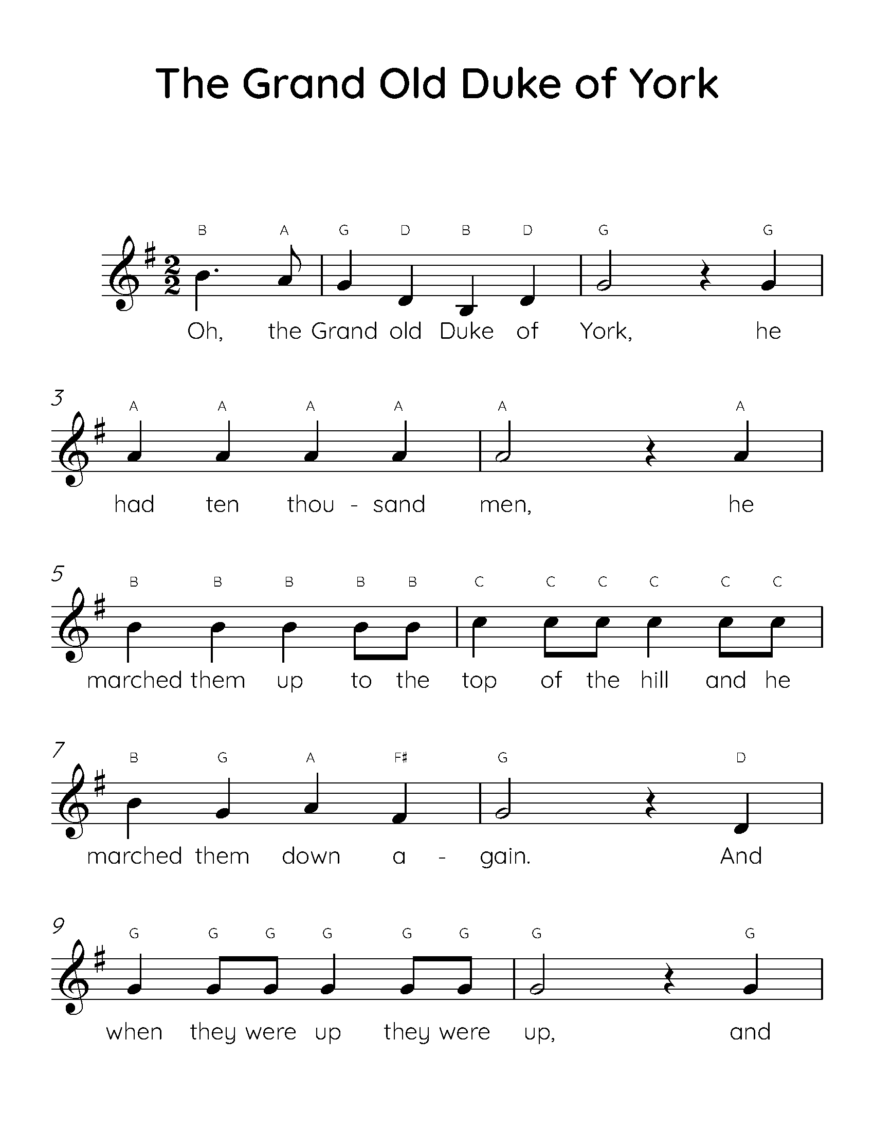 The Grand Old Duke of York Easy Piano Sheet Music