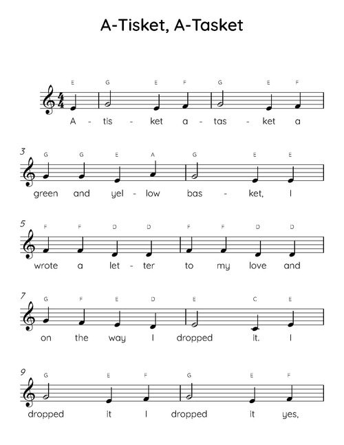 A Tisket A Tasket Easy Piano Sheet Music