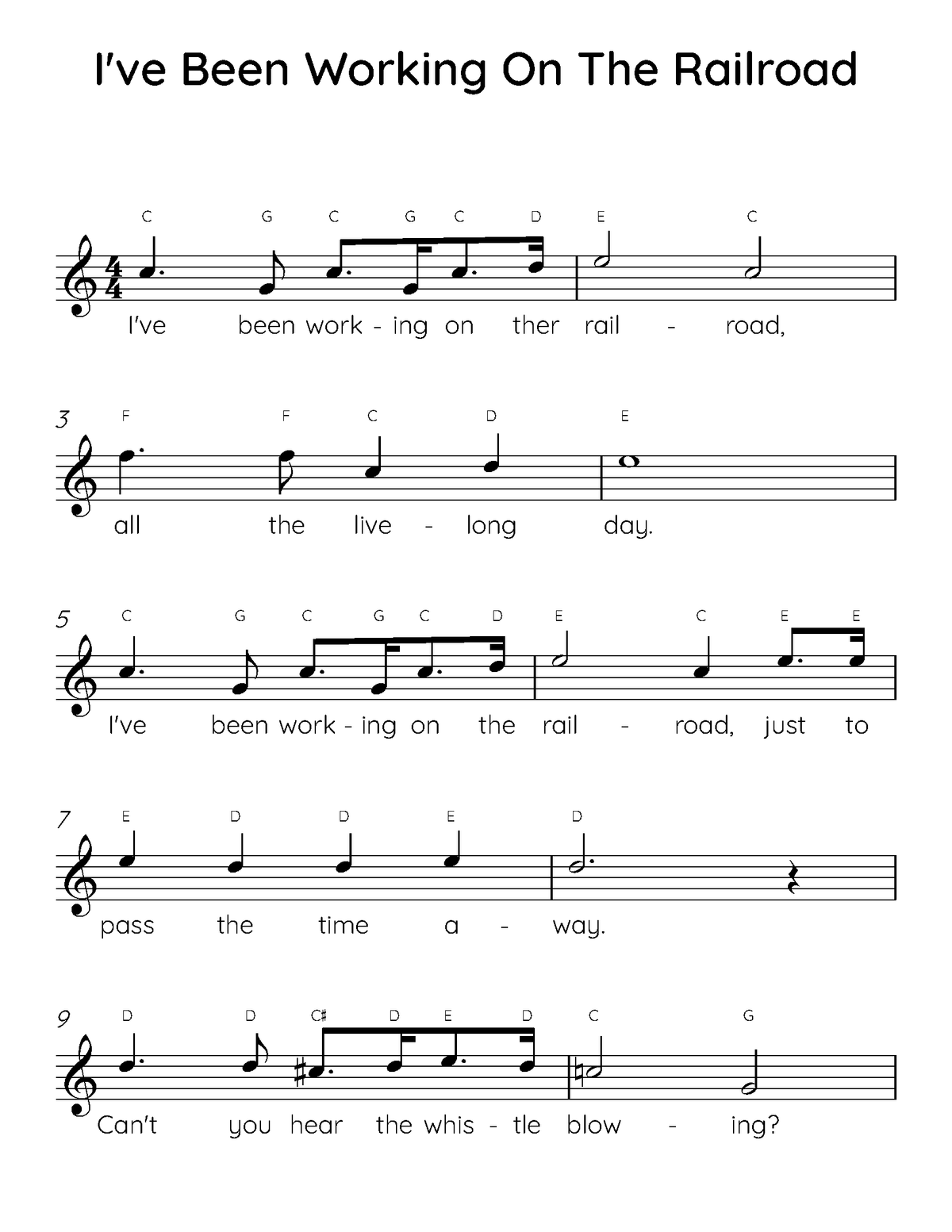 I've Been Working On The Railroad Easy Piano Sheet Music
