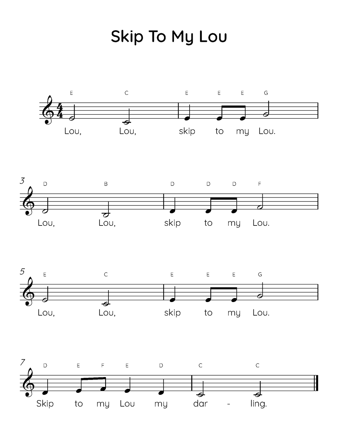 Skip To My Lou Easy Piano Sheet Music