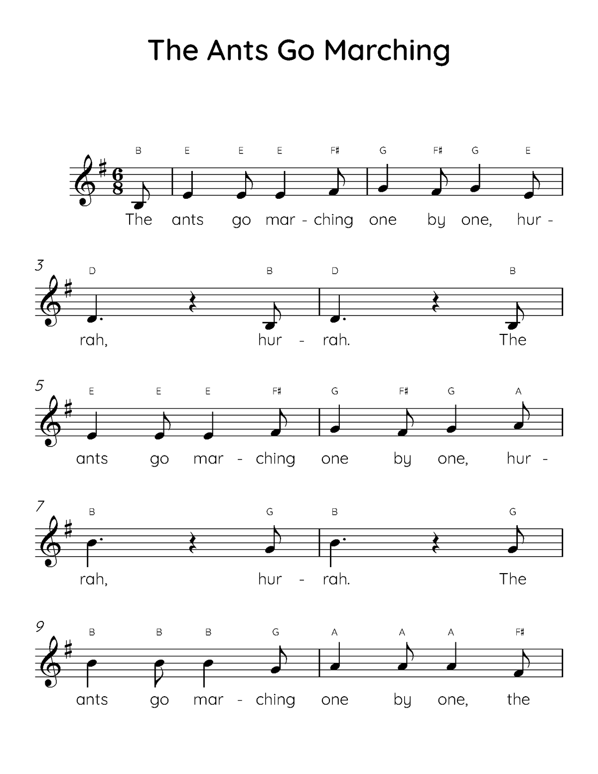 The Ants Go Marching Easy Piano Sheet Music