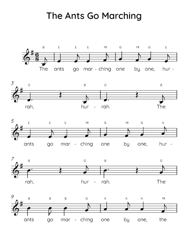 The Ants Go Marching Easy Piano Sheet Music