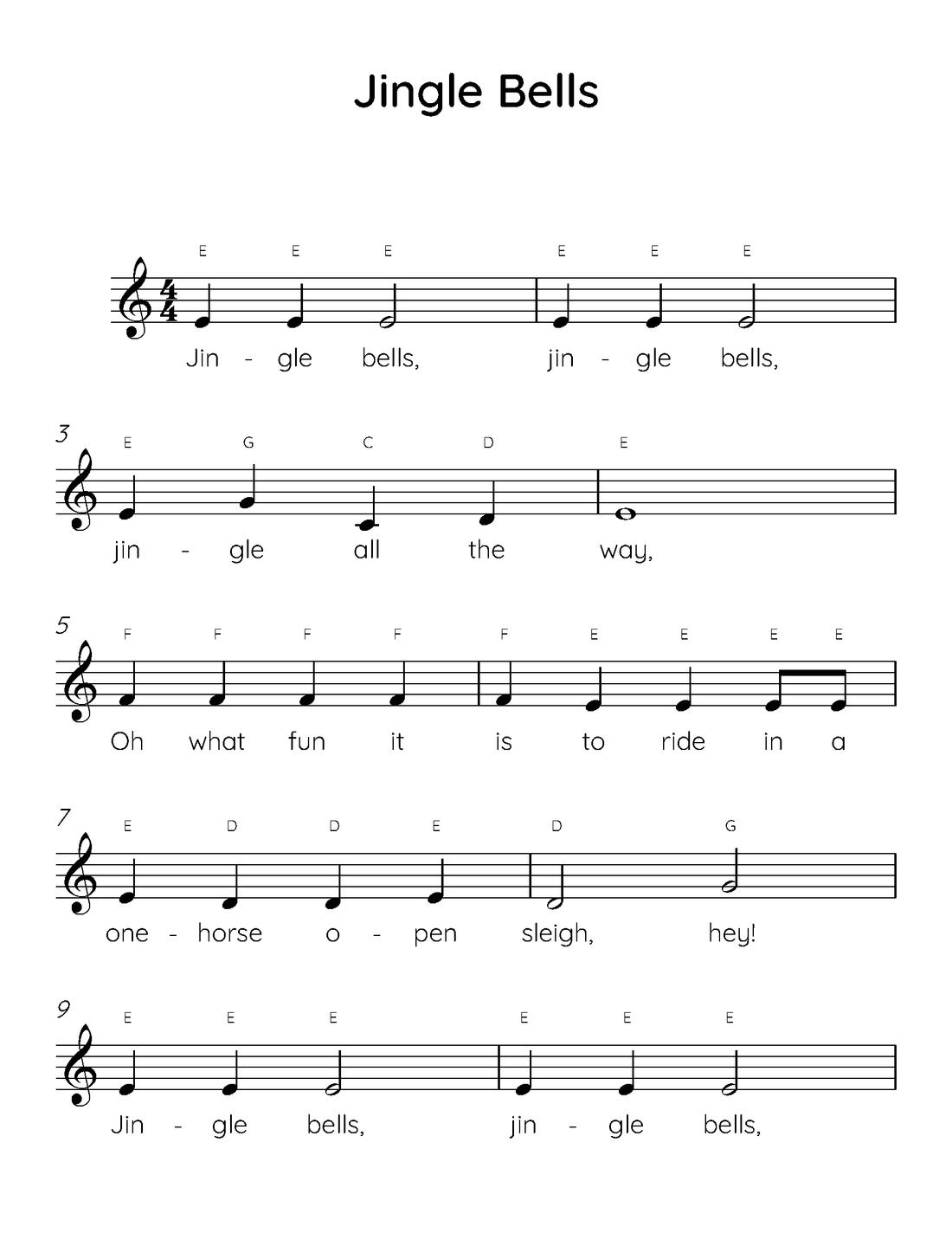 Jingle Bells Easy Piano Sheet Music