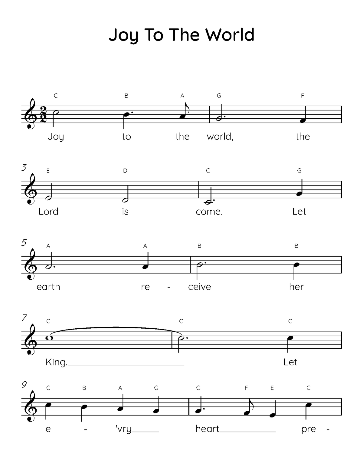 Joy To The World Easy Piano Sheet Music