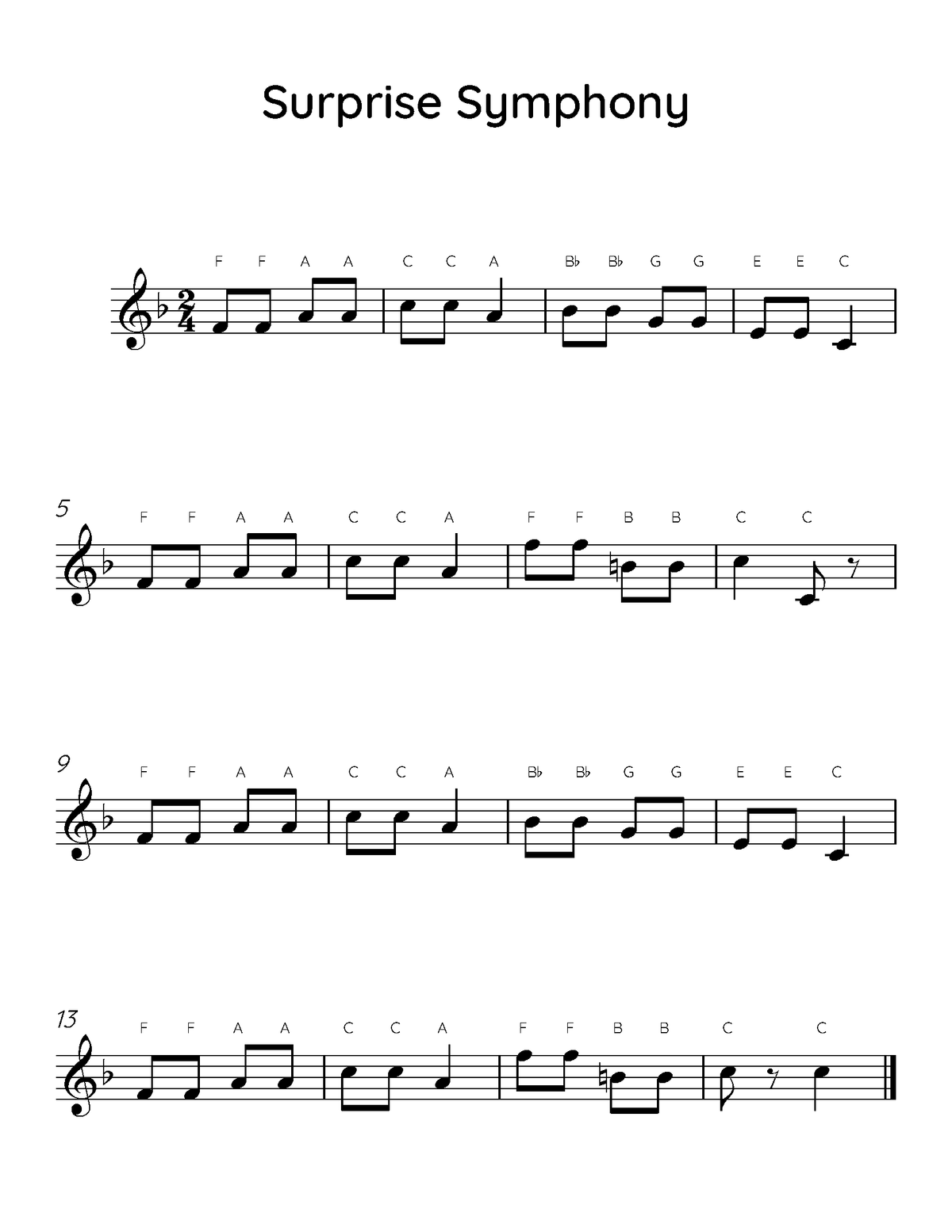 Surprise Symphony Easy Piano Sheet Music 1576