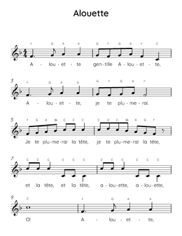 Alouette Easy Piano Sheet Music