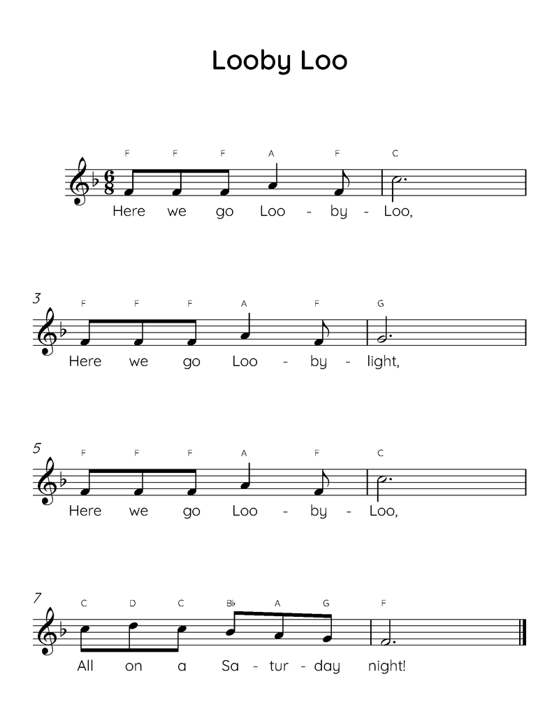 Looby Loo Easy Piano Sheet Music