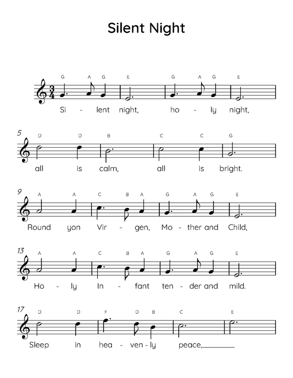 Silent Night Easy Piano Sheet Music