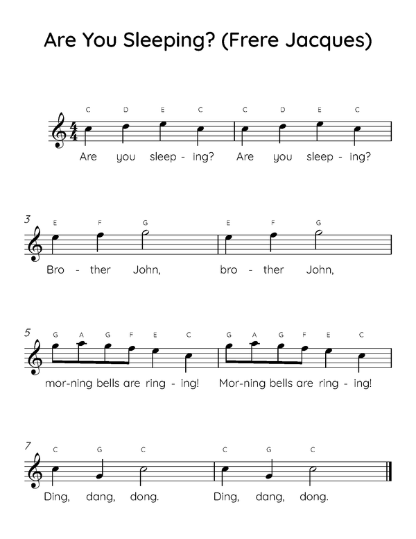 Are You Sleeping (Frere Jacques) Easy Piano Sheet Music