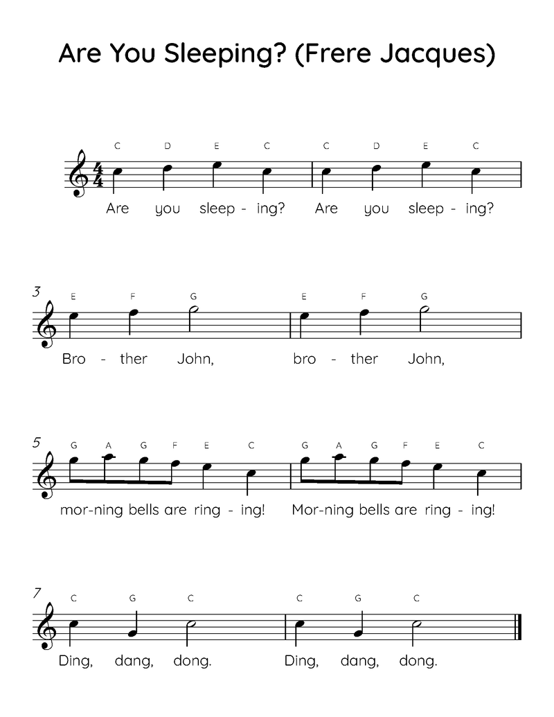 Are You Sleeping (Frere Jacques) Easy Piano Sheet Music
