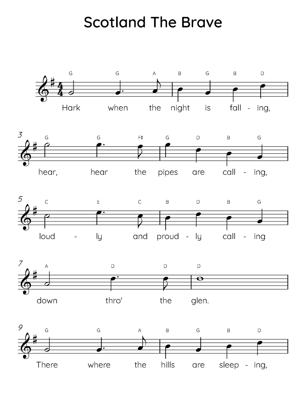 Scotland The Brave Easy Piano Sheet Music