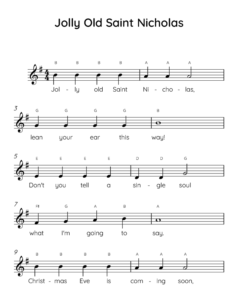Jolly Old Saint Nicholas Easy Piano Sheet Music