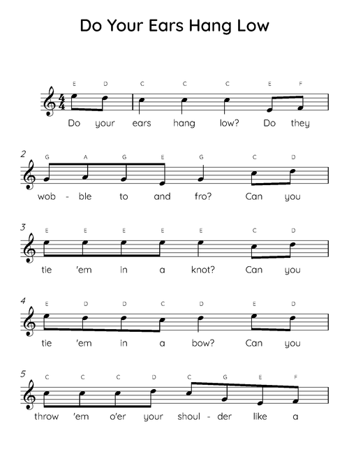 Do Your Ears Hang Low Easy Piano Sheet Music