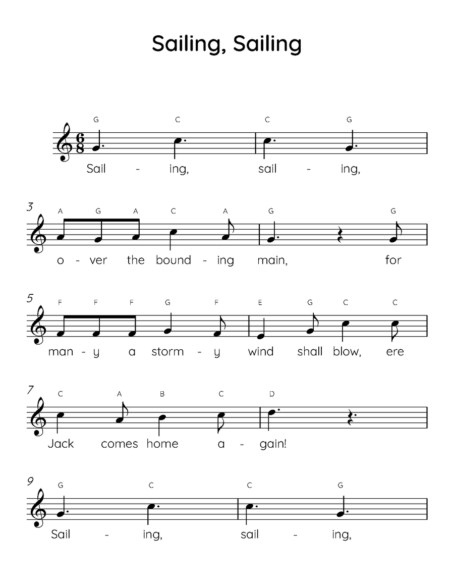 Sailing Sailing Easy Piano Sheet Music