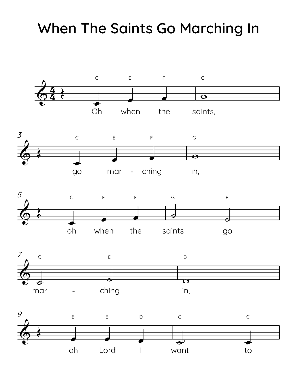 When The Saints Go Marching In Easy Piano Sheet Music