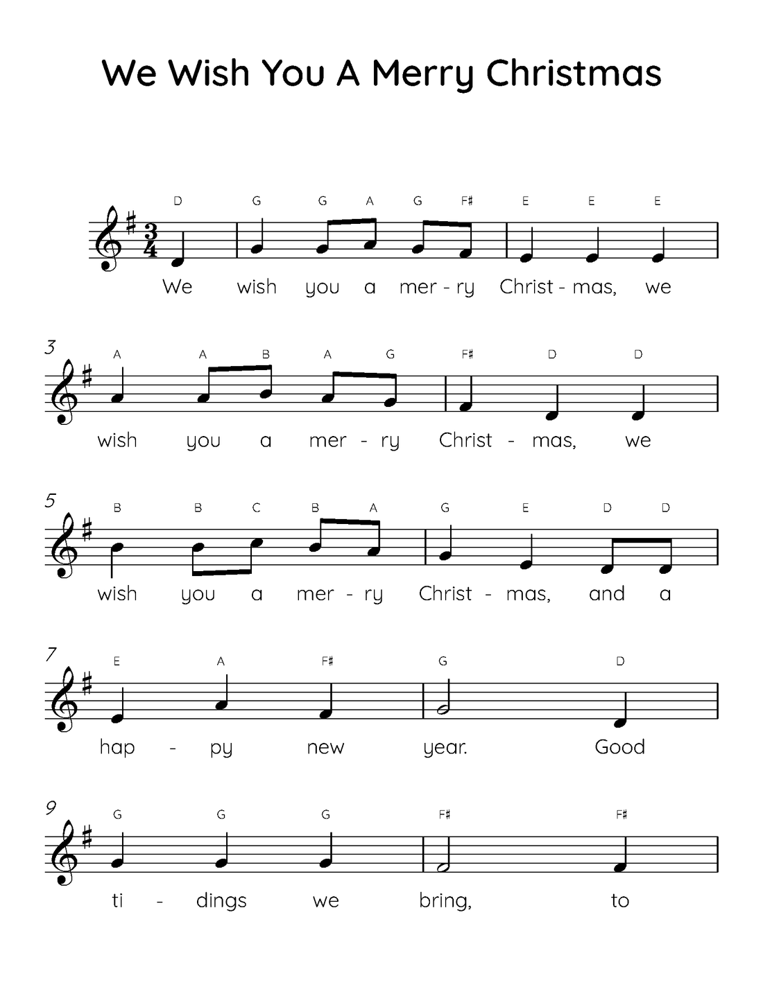 We Wish You A Merry Christmas Easy Piano Sheet Music