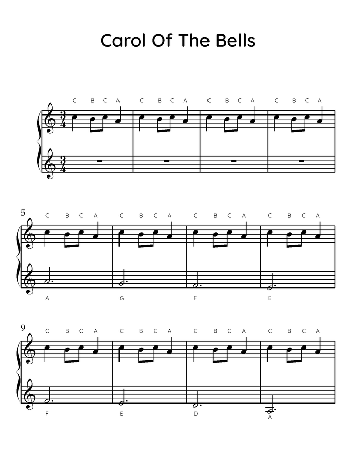 Carol Of The Bells Easy Piano Sheet Music