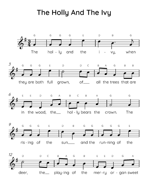 The Holly And The Ivy Easy Piano Sheet Music