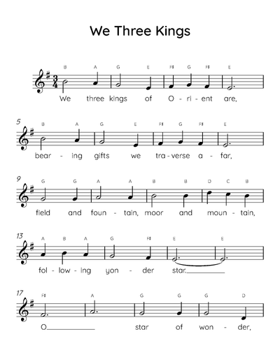We Three Kings Easy Piano Sheet Music