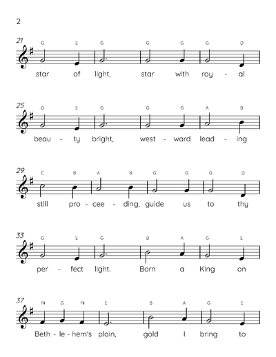 We Three Kings Easy Piano Sheet Music