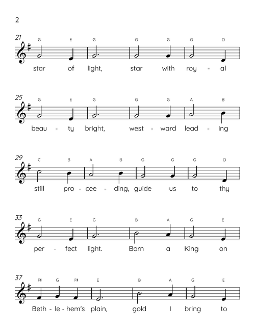 We Three Kings Easy Piano Sheet Music