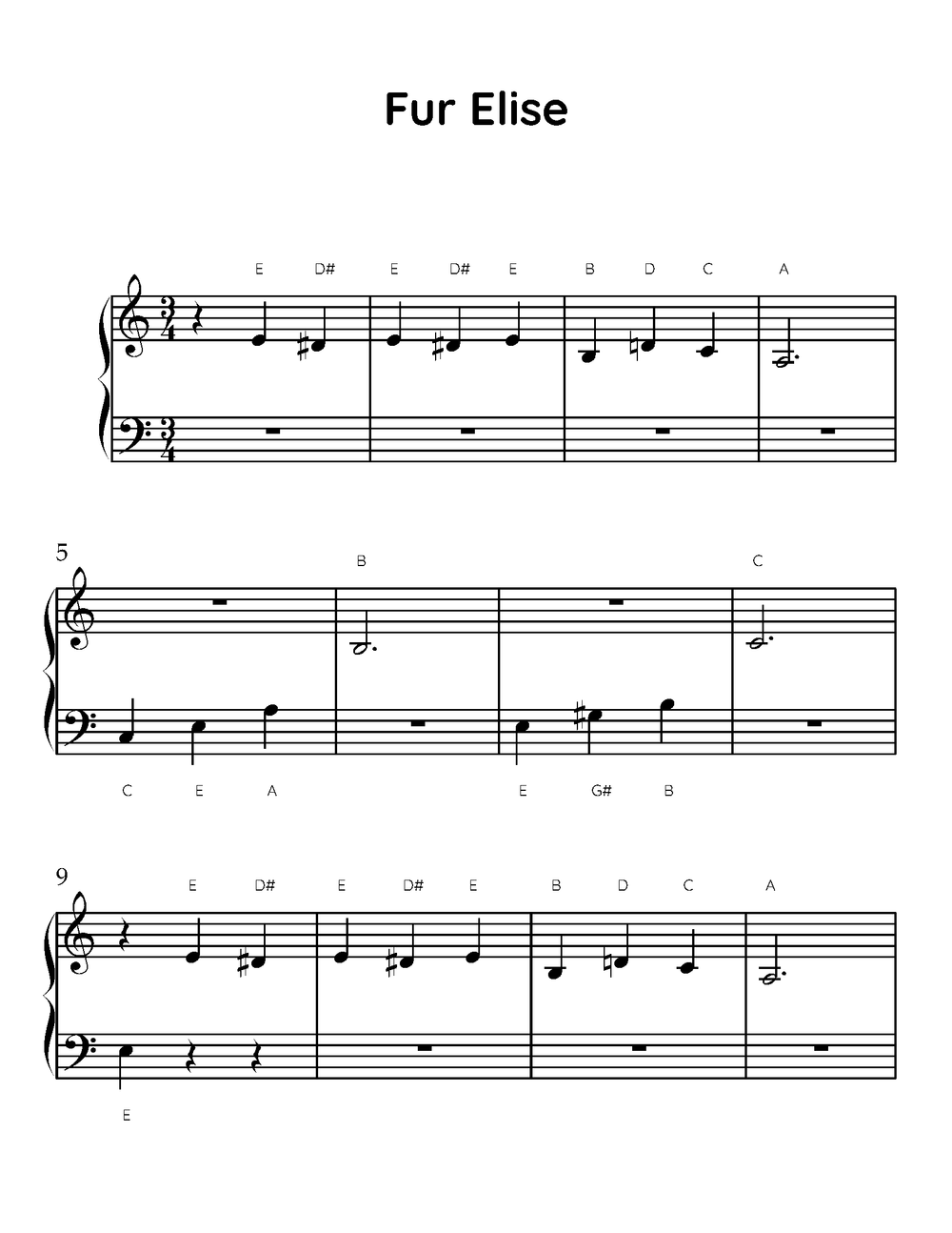 Fur Elise Easy Piano Sheet Music