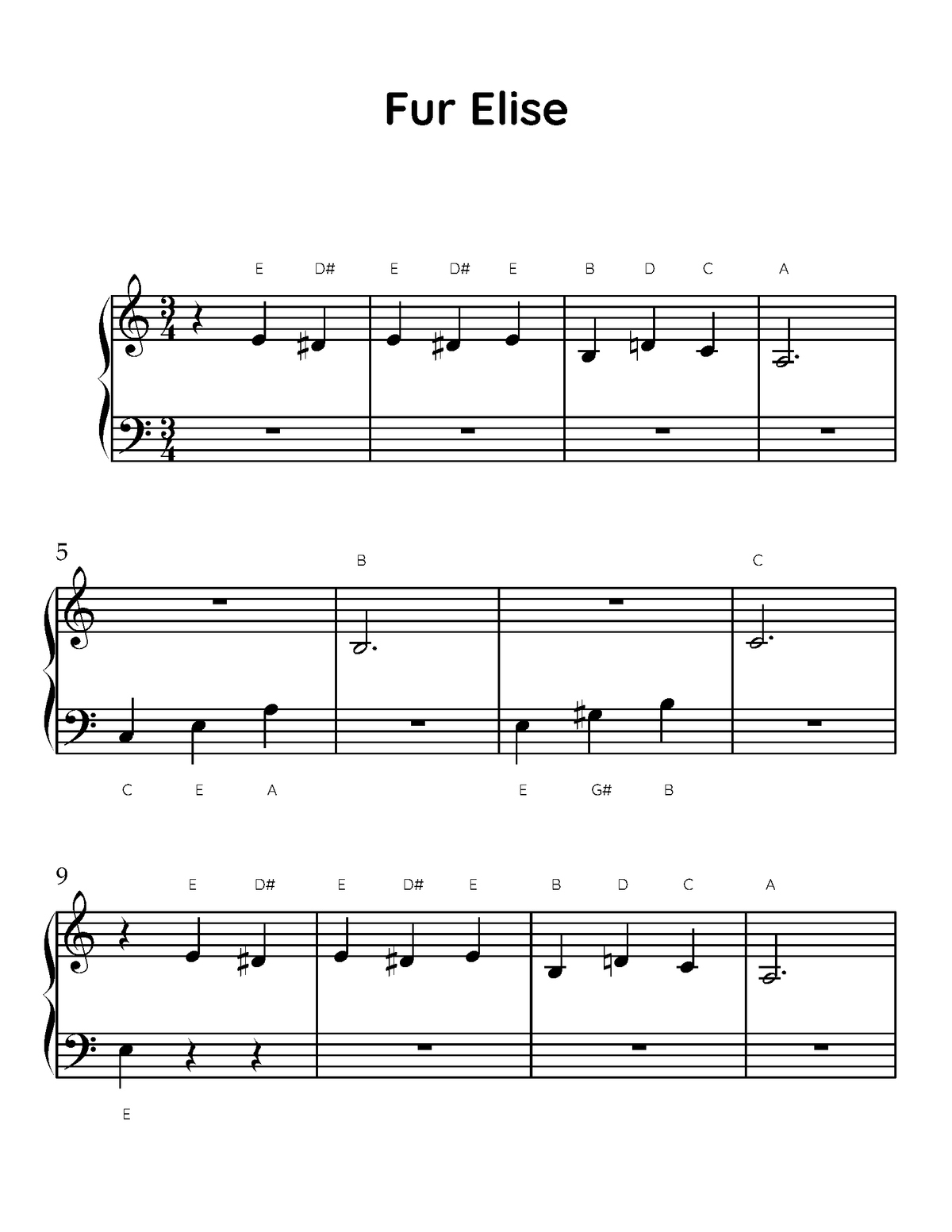 Fur Elise Easy Piano Sheet Music