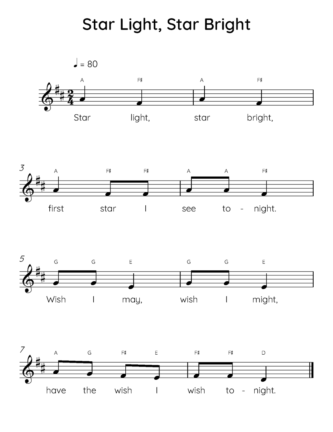 Star Light Star Bright Easy Piano Sheet Music