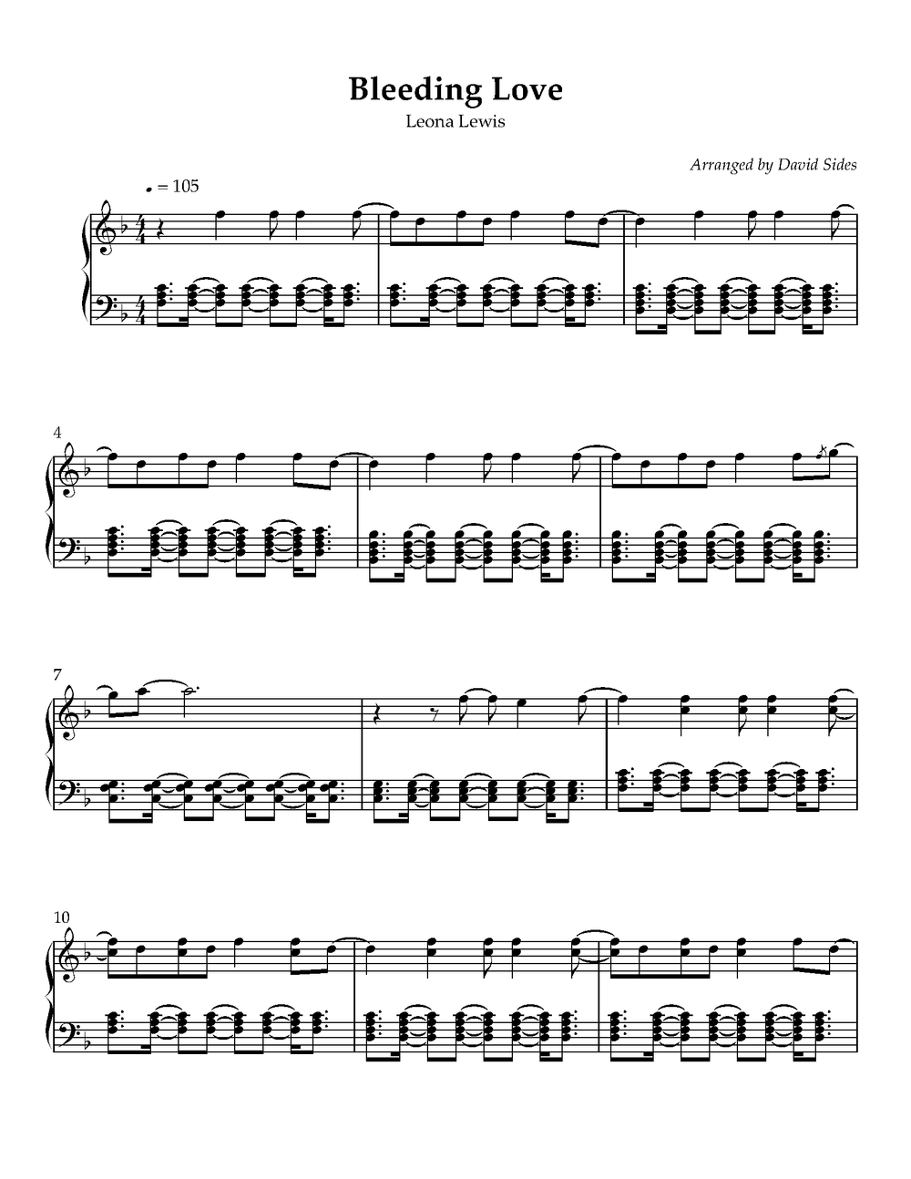 Bleeding Love Piano Sheet Music